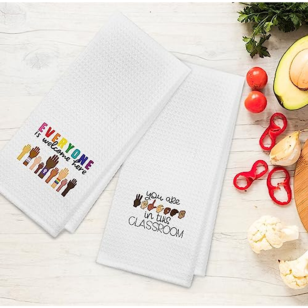 Diversity Kitchen Towels,Everyone is Welcome Here Diversity Kitchen Towels and Dishcloths 16×24 Inch,American Sign Language ASL Diversity Hand Towel Dish Towel Tea Towel For Kitchen Decor,Set of 2
