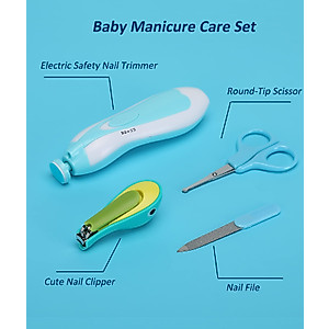 Baby Healthcare and Grooming Kit, Electric Safety Nail Trimmer Baby Nursery Kit, Newborn Care Kits with Hair Brush Comb for Newborn Infant Toddlers Baby Boys Girls Kids, Baby Shower Gifts (Blue)