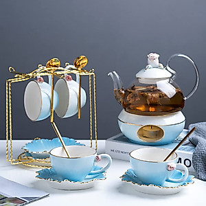 Tea Cups and Saucers, Small Espresso Coffee cup set (5 oz), Cappuccino Cups Set, Tea Sets for Women, Latte Cups, Espresso Coffee Mug for Party, Gift for Mother (Blue)