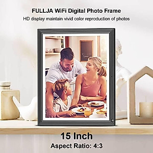 Digital Picture Frame 15 inch - FULLJA Large WiFi Smart Photo Frame with HD Wide Angle, Remote Control, 32GB Memory, Wall Mountable, Easy to Share Photos or Videos via App/Email, Gift for Family