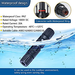 GuiPQS Solar Connectors Solar Panel Cable Connectors Cable Connectors with Tools Solar Panel Connectors Kit Ip67 Waterproof 30A 14awg~10awg (10 Pairs)