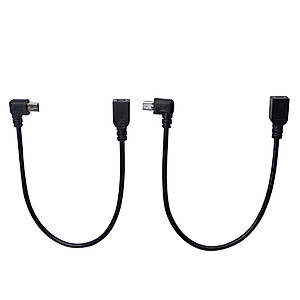 CERRXIAN 9Inch Mini USB Cable Combo Mini USB Female to Right Angle & Left Angle Male Data Sync and Charge Extension Cable (Black)(2-Pack) RL