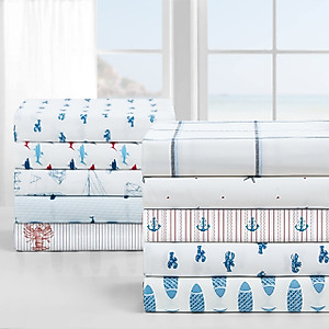 Nautica - Full Size Sheet Sets, Cotton Percale Bedding, Crisp & Cool, Coastal Bedding Set (Whale Stripe Blue, Full)