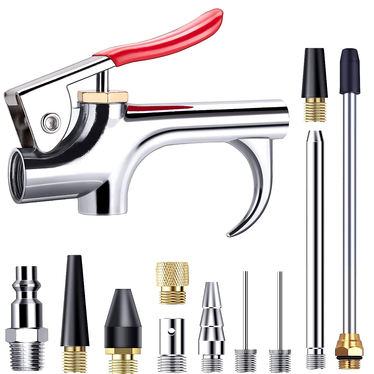 13 Pcs 2-Way Connection Air Nozzle Blow Gun Set, Air Nozzle Kit with 1/4 in Standard Quick Fitting and 8 Air Nozzles, Air Compressor Accessories for Air Inflation and Dedusting