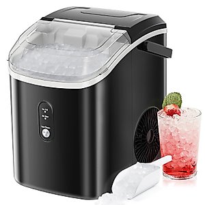 Nugget Countertop Ice Maker with Soft Chewable Pellet Ice,Pebble Portable Ice Machine with Ice Scoop, 34lbs in 24 Hours, Self-Cleaning, Sonic Ice, One-Click Operation, for Kitchen,Office Black