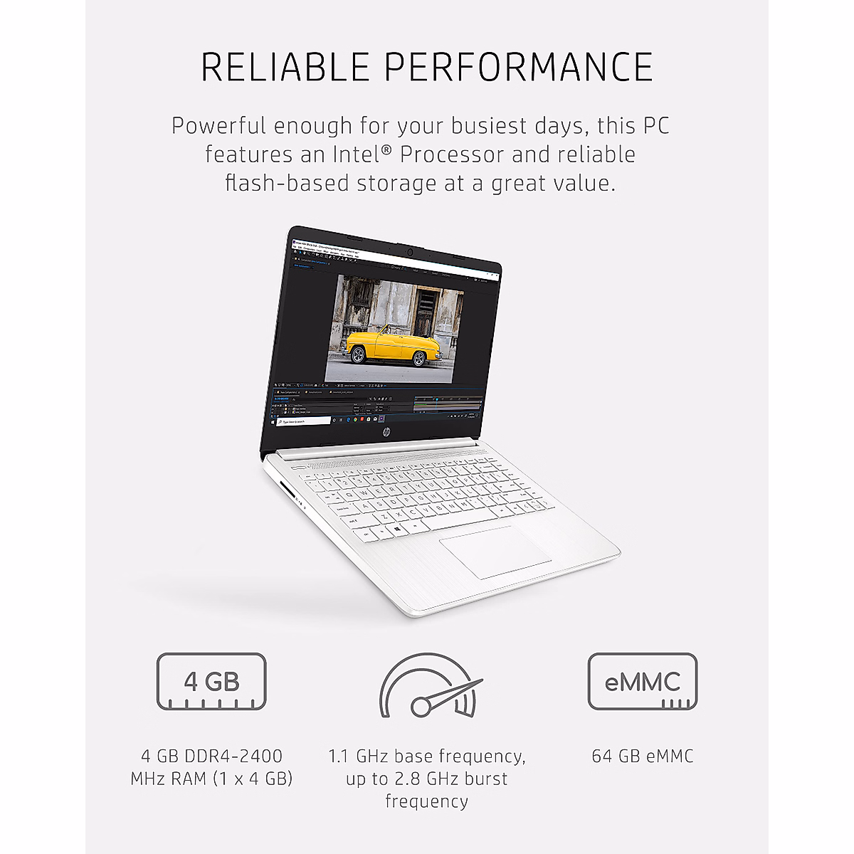 HP 14 Laptop, Intel Celeron N4020, 4 GB RAM, 64 GB Storage, 14-inch Micro-edge HD Display, Windows 10 Home, Thin & Portable, 4K Graphics, One Year of Microsoft 365 (14-dq0040nr, 2021, Snowflake White)