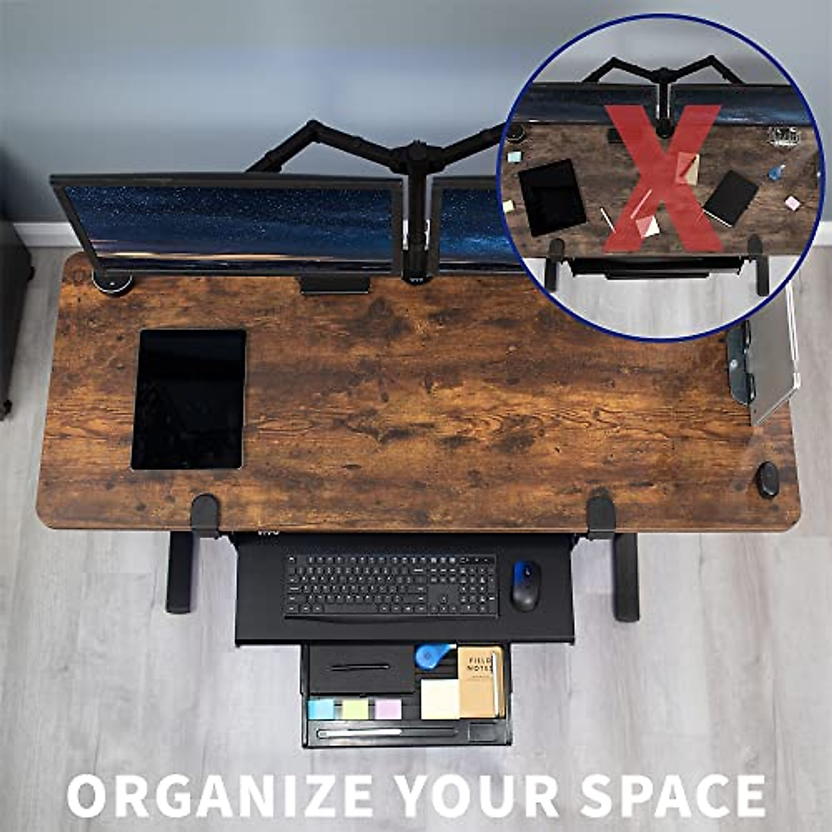 VIVO Large Height Adjustable Keyboard Tray, Under Desk Pull Out Platform, Pencil Drawer, Sturdy C Clamp Mount, 27 (33 Including Clamps) x 11 inch Slide-Out Tray Storage Drawer, Black, MOUNT-KB05-4DH