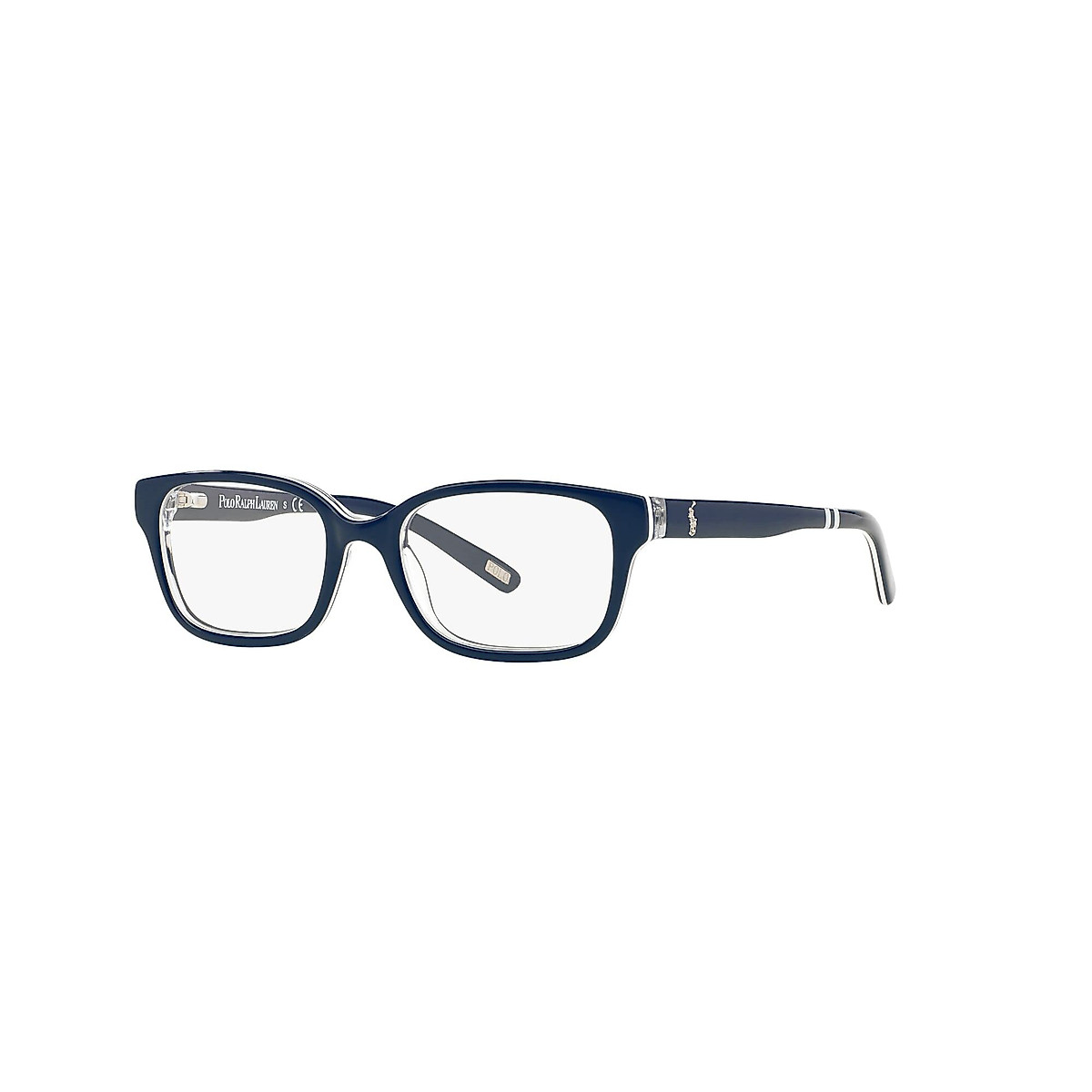 Polo Ralph Lauren Kids' PP8520 Rectangular Prescription Eyewear Frames, Navy Blue On White/Crystal/Demo Lens, 46 mm