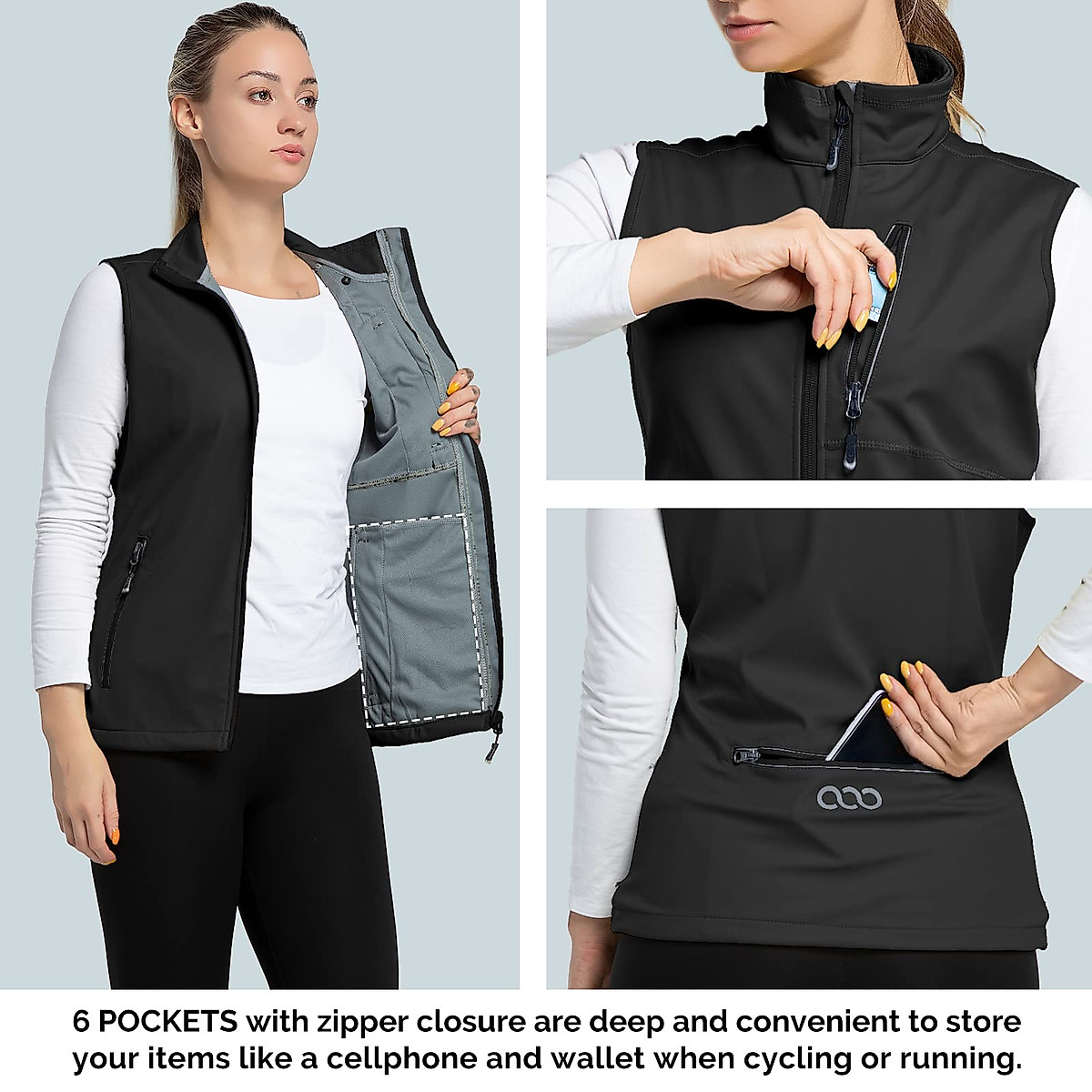 33,000ft Women's Lightweight Running Vest Outerwear with Pockets, Windproof Sleeveless Jacket for Golf Hiking Travel