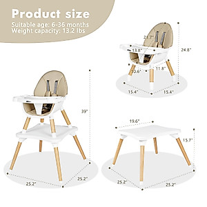 Gofirst 6 in 1 Baby High Chair,Convertible Wooden High Chairs for Babies and Toddlers,Infant Dining Booster Seat,Building Block Table/Baby Highchair 4-Position Removable Baby Feeding Chair