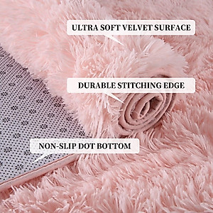 Zacoo Shag Area Rug 9x12 Large Soft Fluffy Shaggy Rugs for Bedroom Living Room Non Slip Modern Furry Floor Carpet Faux Fur Fuzzy Throw Mat for Nurery Kids Girls Room Decor, Pink