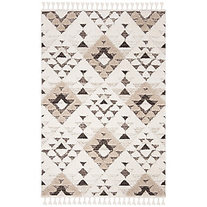SAFAVIEH Moroccan Tassel Shag Collection Accent Rug - 4' x 6', Ivory & Brown, Boho Design, Non-Shedding & Easy Care, 2-inch Thick Ideal for High Traffic Areas in Foyer, Living Room, Bedroom (MTS688A)