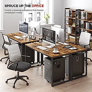 VASAGLE Computer Writing Desk, 47 Inch Office Study Table, Work from Home, with 8 Hooks, Metal Frame, Industrial, 47.2", Rustic Brown