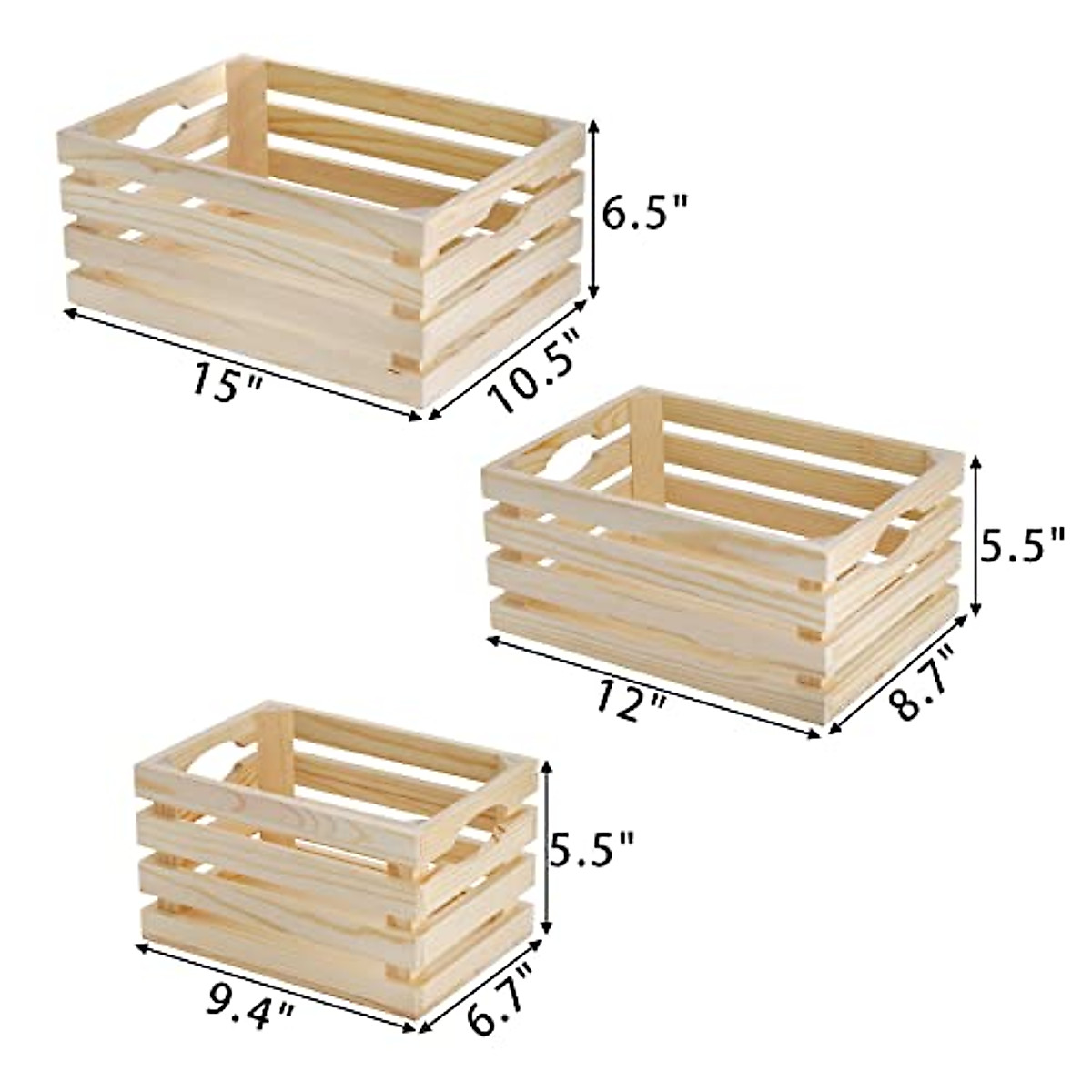 ZENFUN 3 Pack Wooden Nesting Crates with Handles, Decorative Hand Crafted Wood Box Nesting Crate Farmhouse Storage Basket Container for Display and Organization, Home Centerpieces