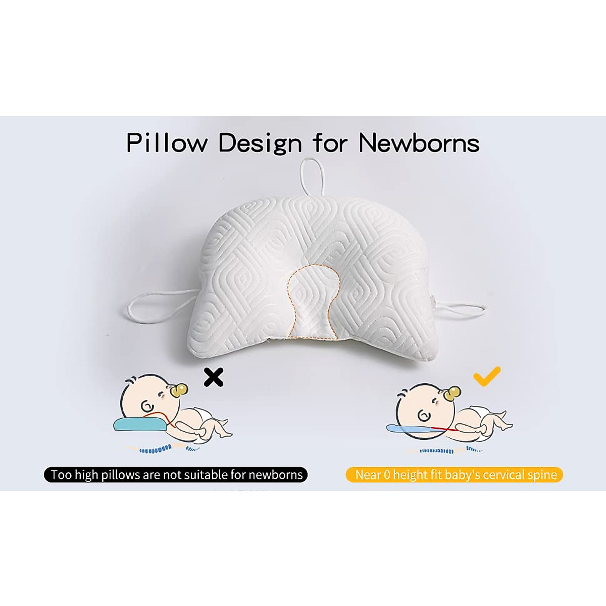 Reidio Newborn Pillow Adjustable Baby Head Pillow Soft and Breathable Baby Pillows for Sleeping Ergonomic Design Washable (3#White)