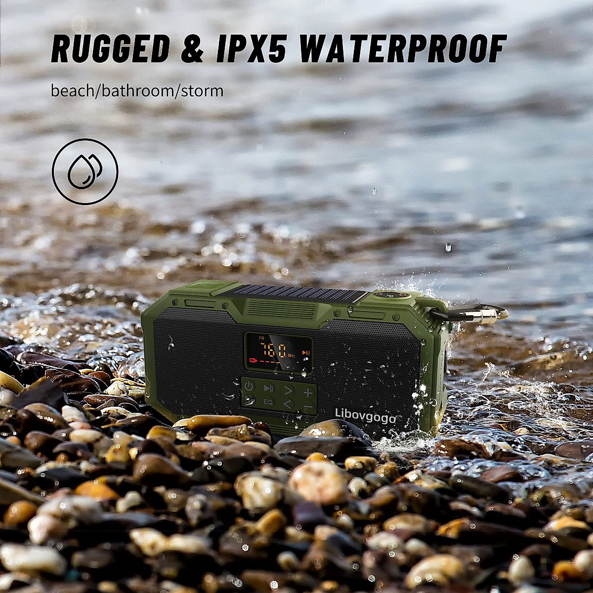 Emergency Radio 10W IPX5 Waterproof Bluetooth Speaker,Portable Digital AM FM Radio with Flashlight/Strobe Light,3 Mode Reading Lamp,Hand Crank WB NOAA Weather Solar Radio,4000mAH Cell Phone Charger