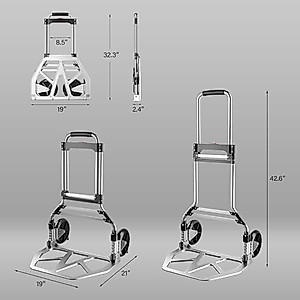 Smartmak Portable Dolly Cart, 352 lbs Capacity Heavy Duty Aluminum Folding Hand Truck with Silent Large Rubber Wheels, for Home, Office, Moving Warehouse