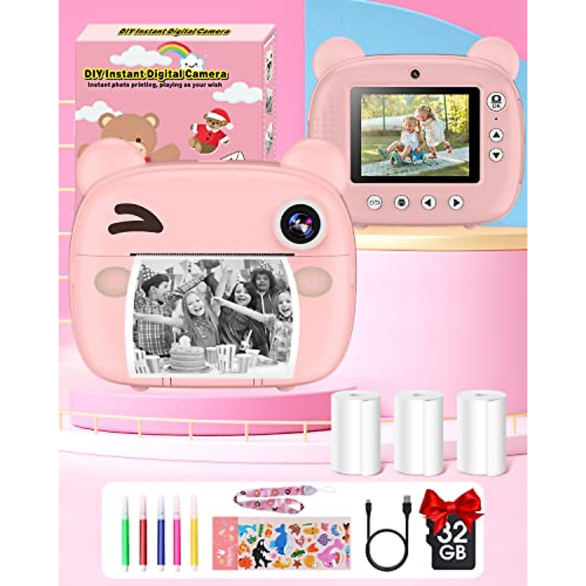 Kids Instant Camera for Toddlers Boys Girls Christmas Birthday Gifts 2.0 Inch Screen 12MP / 1080P HD Video Camera Baby Instant Print Digital Camera