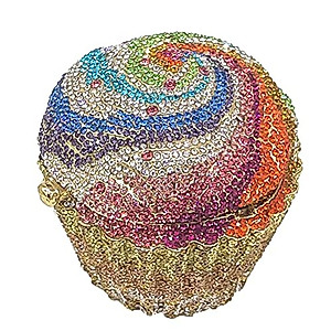 Cupcake Crystal Clutch Evening Clutches Bags Wedding Party Bridal Diamond Minaudiere Handbag Purse (Rainbow,)