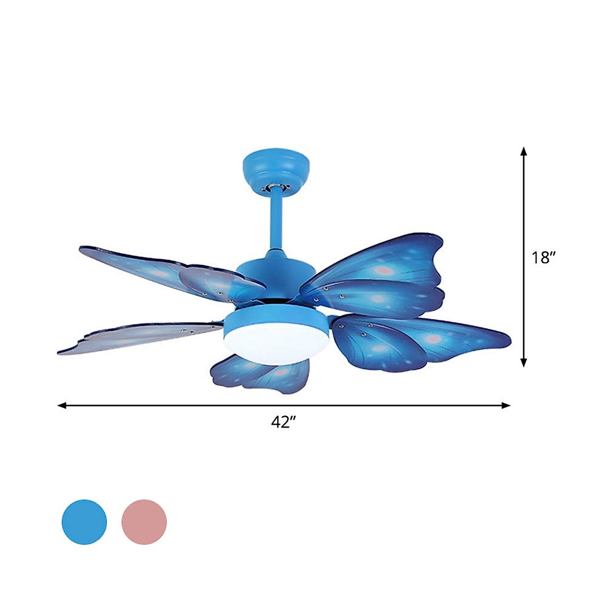 KWOKING Lighting Creative Butterfly Wing Ceiling Light and Fan with Remote Control 5 Blades LED Bedroom Hanging Fan Light Adjustable Speed for Kids Bedrooms - Blue