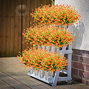 BINDUO 6 Pcs Fake Fall Flowers Artificial Plants Outdoor Daffodil UV Resistant Faux Plastic Flowers Greenery Shrubs Hanging Planter for Home Kitchen Bathroom Garden Patio Balcony Window Decor (Orange)