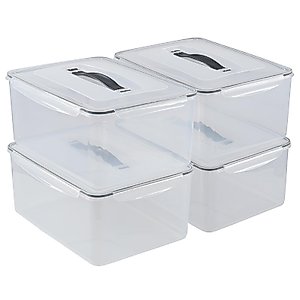 Eagrye 15 L Rectangular Plastic Clear Airtight Food Storage Containers with Latch Lid, 4 Pack Rectangle Food Storage Container with Portable Handle