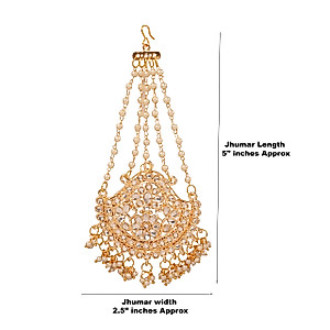 Touchstone Indian Bollywood Pretty Magical Floral Handcrafted Indian Mughal Kundan Look Faux Pearls Hangings Head Enhancing Bridal Designer Jewelry Jhoomer in Gold Tone for Women.
