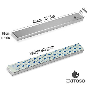 Exitoso Magnetic Knife Holder For Wall No Drill, Extra Strong, Adhesive Mount, 16 inch (40cm) - Wall Knife Holder Magnet for Knives on Wall - Kitchen Knife Magnetic Strip No Drilling