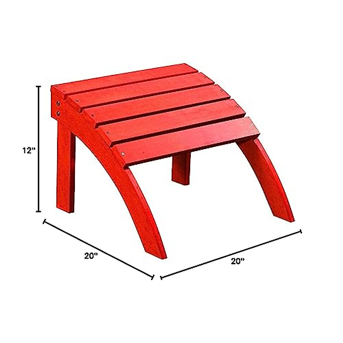 PolyTEAK Outdoor Ottoman, Real Wood Look abd Feel, All-Weather Outdoor Patio Adirondack Foot Stool, Outdoor Firepit Foot Rest for Adirondack Chairs (Red)