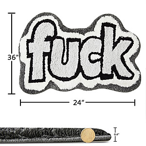 RoomTalks Funny Cute 2x3 Rugs for Bedroom Bathroom Dorm Kitchen Non Slip Machine Washable, Black White Gray Swear Words Funny Funky Cool Small Area Rug Fluffy Shaggy Bedside Accent Rug