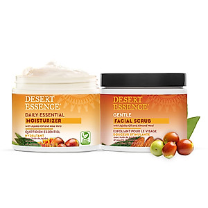 Desert Essence Daily Essential Moisturizer - Nourishing Jojoba, Organic Aloe Vera, Safflower & Geranium Oil - Light-Weight Soothing, Softening Facial Cream - Vegan, Non-GMO, Sulfate & SLS Free - 4oz
