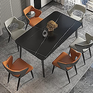 LITFAD Leather Indoor Upholstered Dining Chair with Arms Metallic Finish Open Back Side Chair Creative Restaurant Chair - 1 Piece Orange