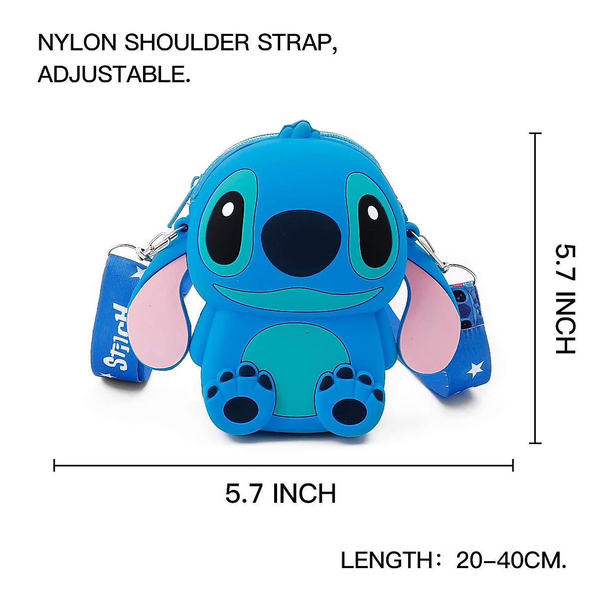 U-CHYTY Cartoon Stitch Crossbody bag with Adjustable Shoulder Strap,Stitch 50s Sticker,Badge Wallet with Lanyard,Coin Money Pouch Bag with Zipper (Stitch-blue)