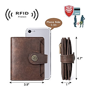 CLUCI Small Wallets for Women RFID Blocking Leather Trifold Compact Credit Card Holder with ID Window Ladies Zipper Coin Purse Coffee