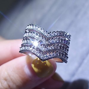 925 Sterling Silver Shiny Full Diamond Ring Cubic Zirconia Rings CZ Diamond Multi Row Ring Eternity Engagement Wedding Band Ring for Women TZ.42 (US Code 7)