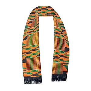 Decora Apparel African Clothes for Men Cotton Scarf, Graduation Stole, African Head Scarf Kente Fabric 5.5X60 Orange GoldP03