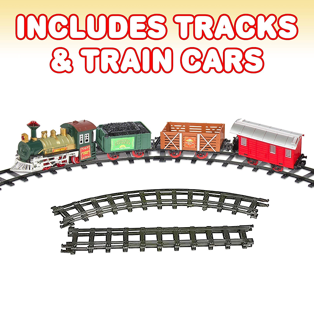 ArtCreativity Kids Train Set - Electric Train Set with Lights & Sound, Battery-Operated Train Toy with 4 Cars and Tracks - Christmas Train Sets for Around The Tree, Great Gift Idea for Boys and Girls