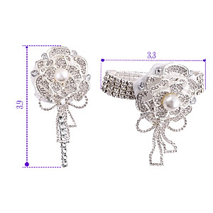 BingooPan Wrist Corsage Wristlet and Boutonniere Set 2 with Artificial Pearl for Luxury Wedding Party Prom (Ivory)