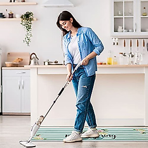 Hello Spring Sweet Home Kitchen Rugs Sets of 2 Spring Flowers Non Slip Floor Mat Watercolor Stripes Decorative Rug Washable Rubber Backing Inside Door Mat Pad for Kitchen Bathroom Farmhouse Decoration