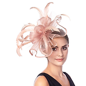 Lucky Leaf Girl Lady Hat Headwear Organza Church Feather Clip Fascinators Hat Wedding Party Kentucky Derby Cap for Women(F-5-Dark Pink)