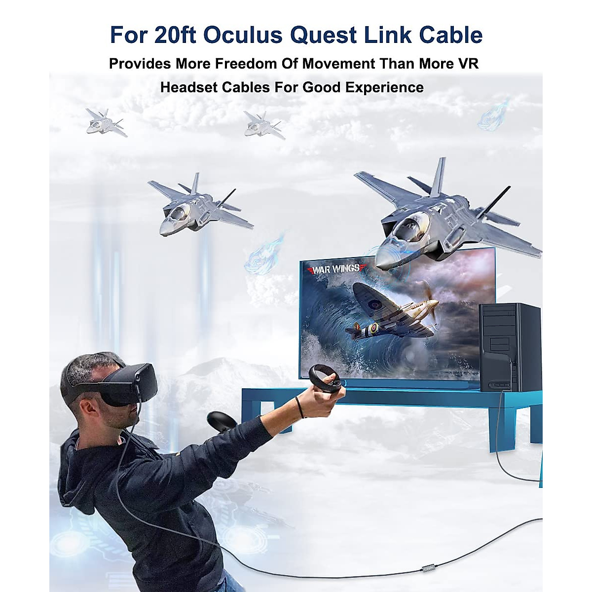 AkoaDa 20 FT Link Cable for 0culus Quest 2, Link Cable for Quest 2,Pico 4 and PC,Steam VR, Long USB 3.0 to USB C Cable, Virtual Reality Gaming Accessories for 0culus Quest