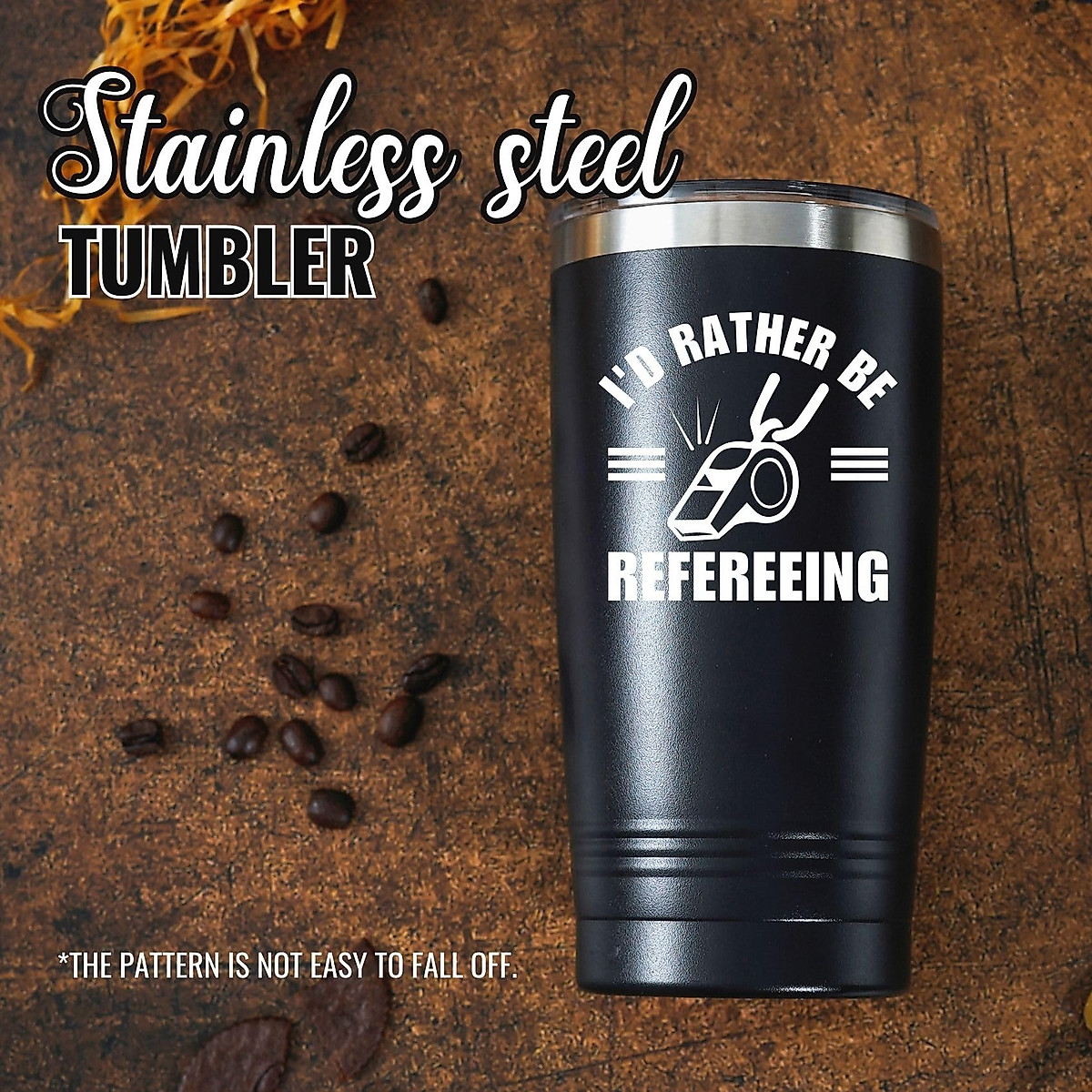 Onebttl Referee Gifts, Insulated 20oz Stainless Steel Travel Tumbler with Lid, Gift Box Included, I'd Rather be Refereeing