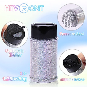 HTVRONT Holographic Extra Fine Glitter Powder - 50g/1.76oz Silver Glitter for Resin, 0.008"Portable Ultra Fine Glitter Powder for Nails, Candle Making, Crafts, Slime Fine Silver Glitter