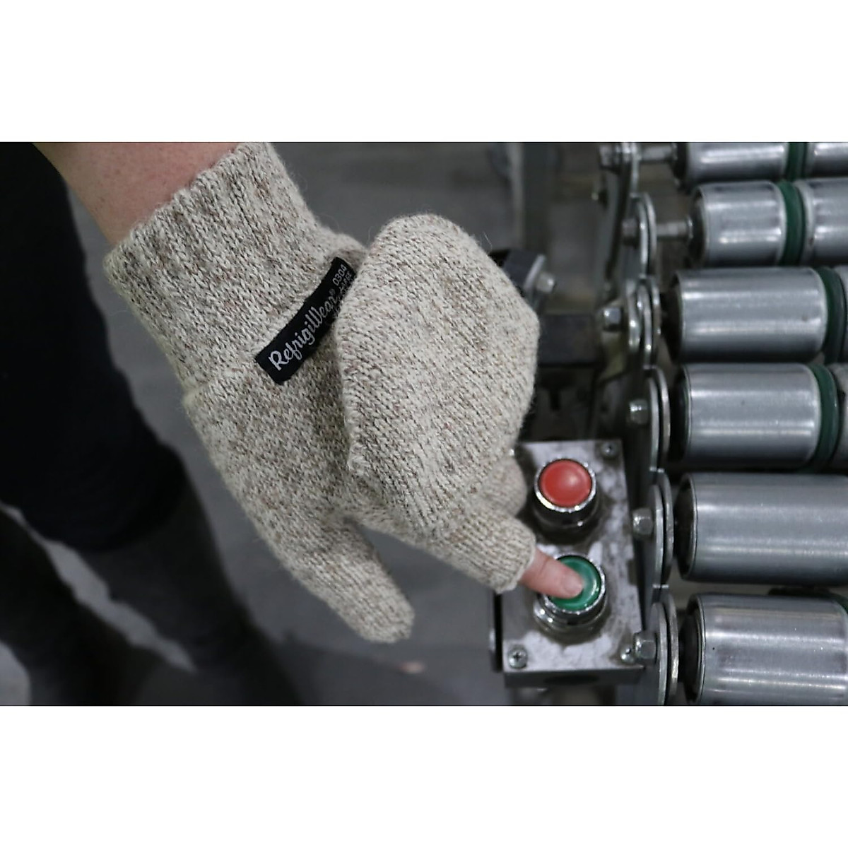 RefrigiWear Thinsulate Insulated Ragg Wool Convertible Mitten Fingerless Gloves with Suede Palm (Brown, Large)