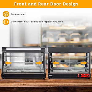 ROVSUN Pizza Warmer Food Warmer Display Countertop, Electric Commercial Food Warmer w/LED Adjustable Removable Shelves Glass Door, Pastry Display Case for Buffet Restaurant Party (35" Length-1500W)