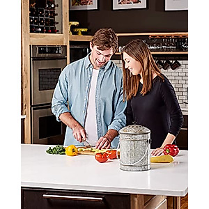 Behrens Kitchen Countertop Compost Bin With Lid, Aged Metal, 1.5-Gallon Capacity