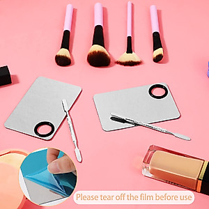 2 Sets Foundation Palette Makeup Mixing Palette Stainless Steel Cosmetic Mixing Palette with Spatula Makeup Artist Tool for Mixing Foundation Eye Shadow Eyelash Nail Art (4.52 x 2.99 inch)