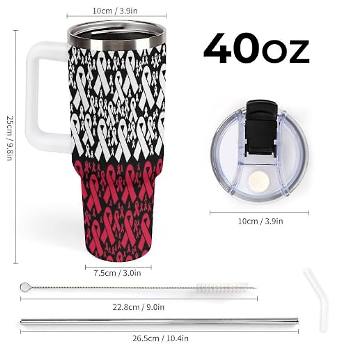 Ribbon Poland Flag Insulated Tumblers with Handle Stainless Steel Coffee Mug Funny Travel Cup with Lid Straw 40oz