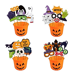 Halloween Party Balloons Banner Supplies Set,include Cupcake Toppers,Selfie Photo Props,Halloween Banner,Bat Wall Stickers,Black Orange Foil Latex Balloons,72Pcs Halloween Theme Party Decorations