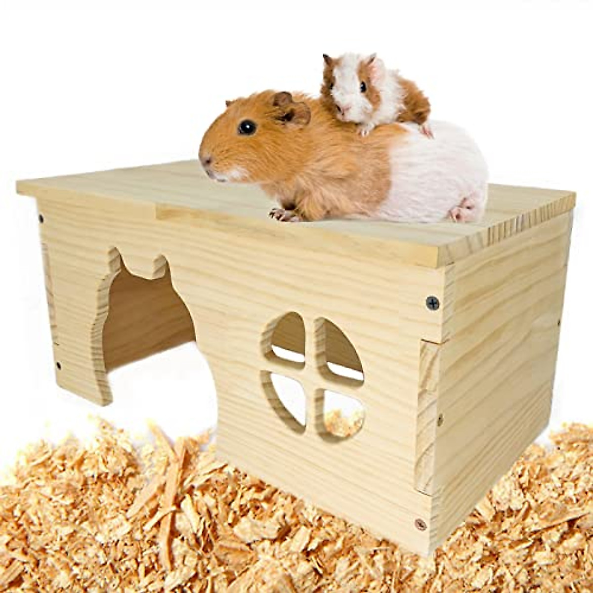 Wooden Guinea Pig Hideout, Chinchilla House, Baby Rabbit House, Dwarf Bunny Hut Hideout Wood, Small Animal Hideout for Rats, Hedgehog